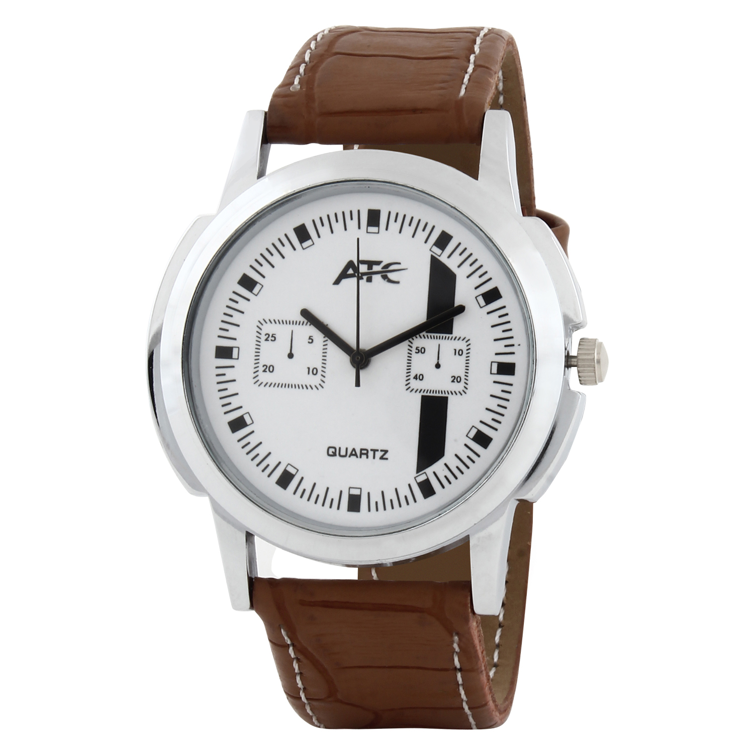 Buy Atc Round Dial Brown Leather Strap Quartz Watch For Men Online ...