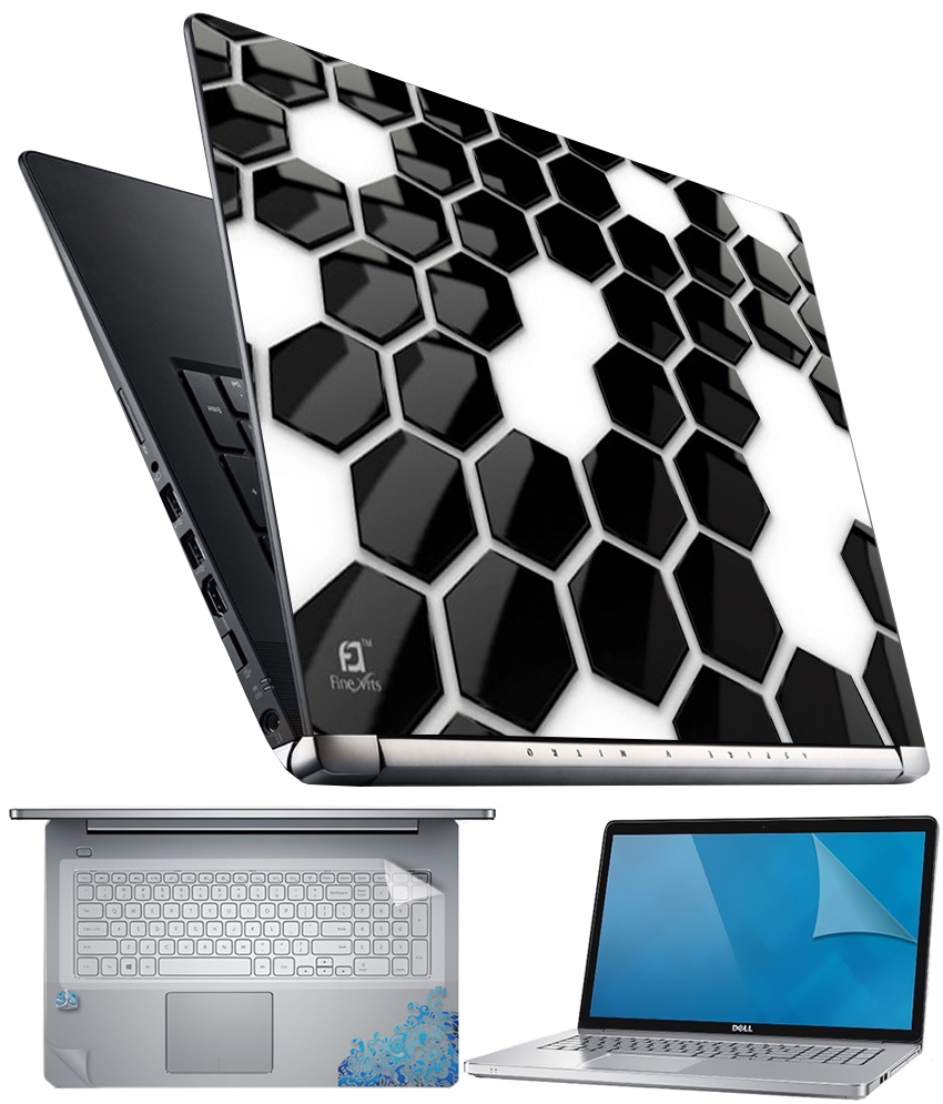 Buy FineArts Hexagon BW 4 in 1 Laptop Skin Pack with Screen Guard, Key ...