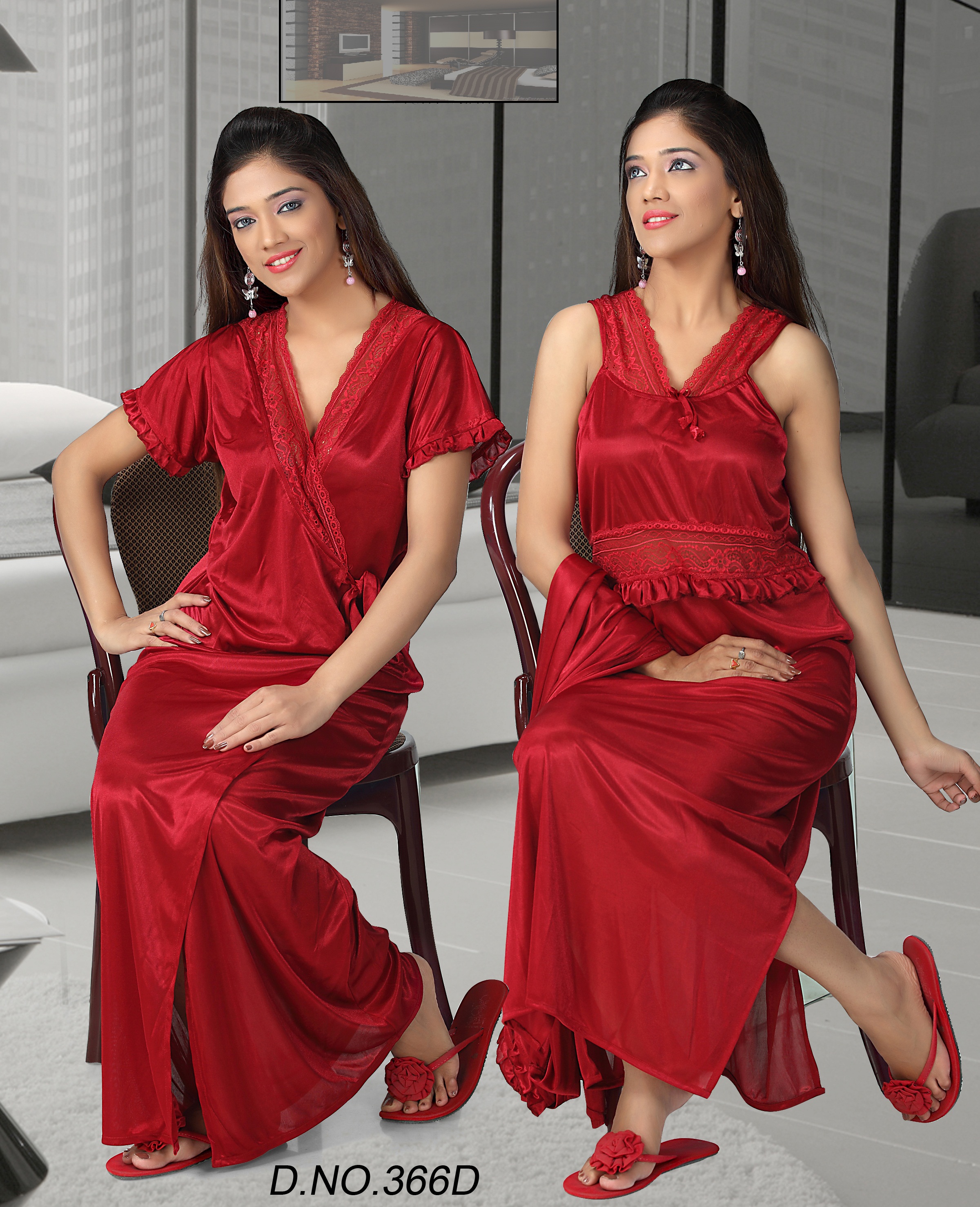 Sexy Night Set 2p Nighty & Overcoat Hot Bed room Sleep Wear Valentine ...