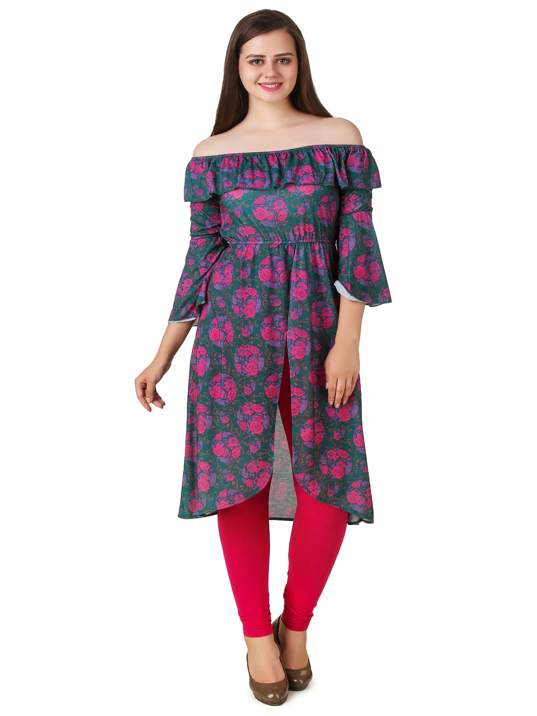 Buy Texco off shaulder printed front slit dress Online @ ₹299 from ...