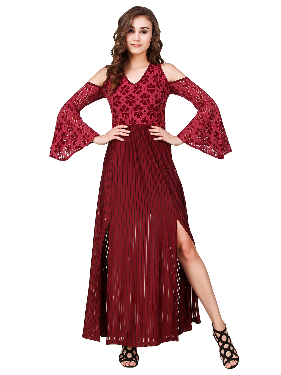 Buy Texco Maroon Self Design Maxi Dress Dress For Women Online @ ₹799 ...
