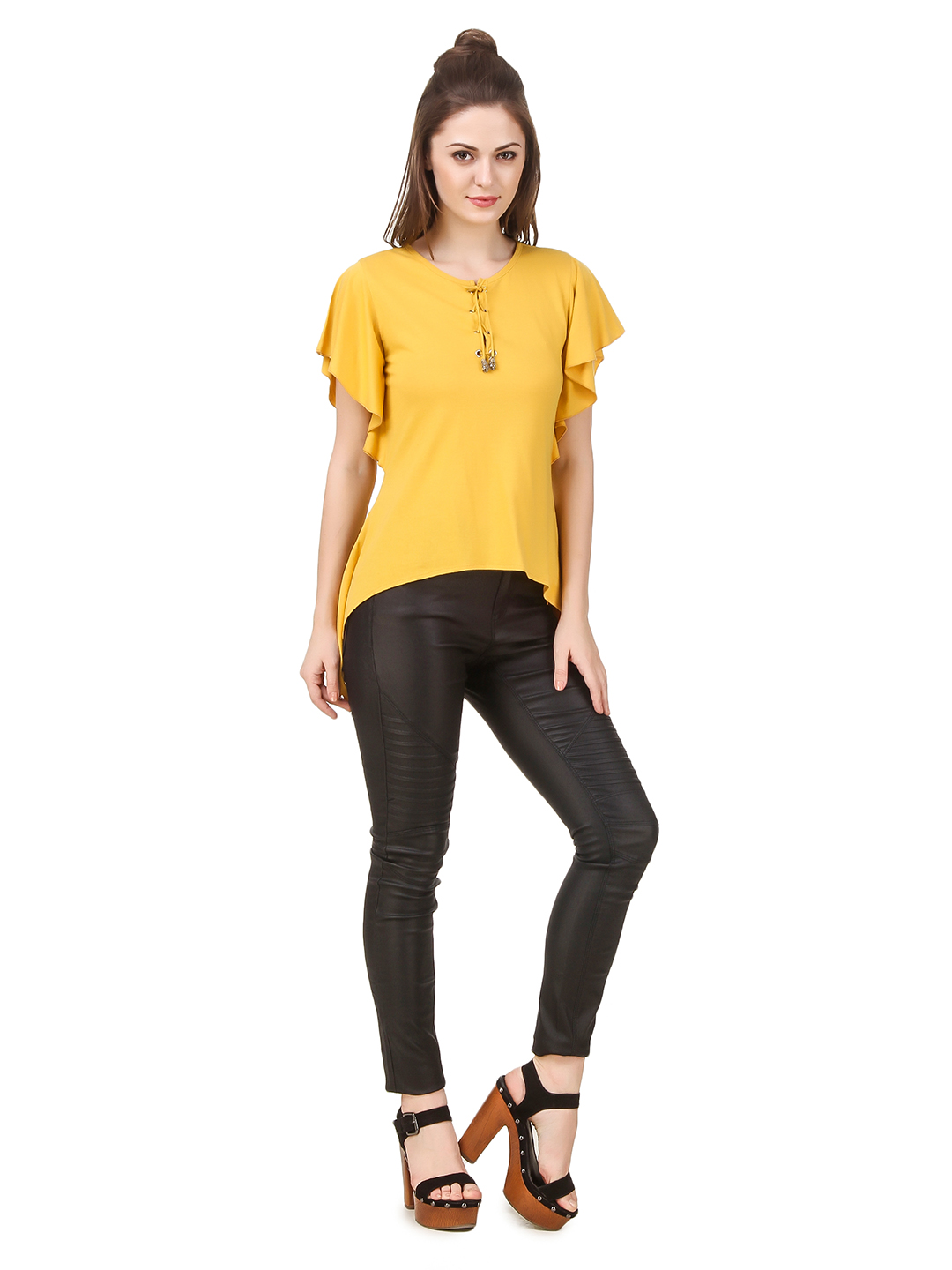 Buy Texco Women'S Yellow Butterfly Sleeve Drawstring Neckline Stylish ...