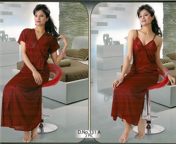 Galaxy Night Wear 2pc Nighty & Over Coat Sexy 331A Maroon Sleep Wear ...