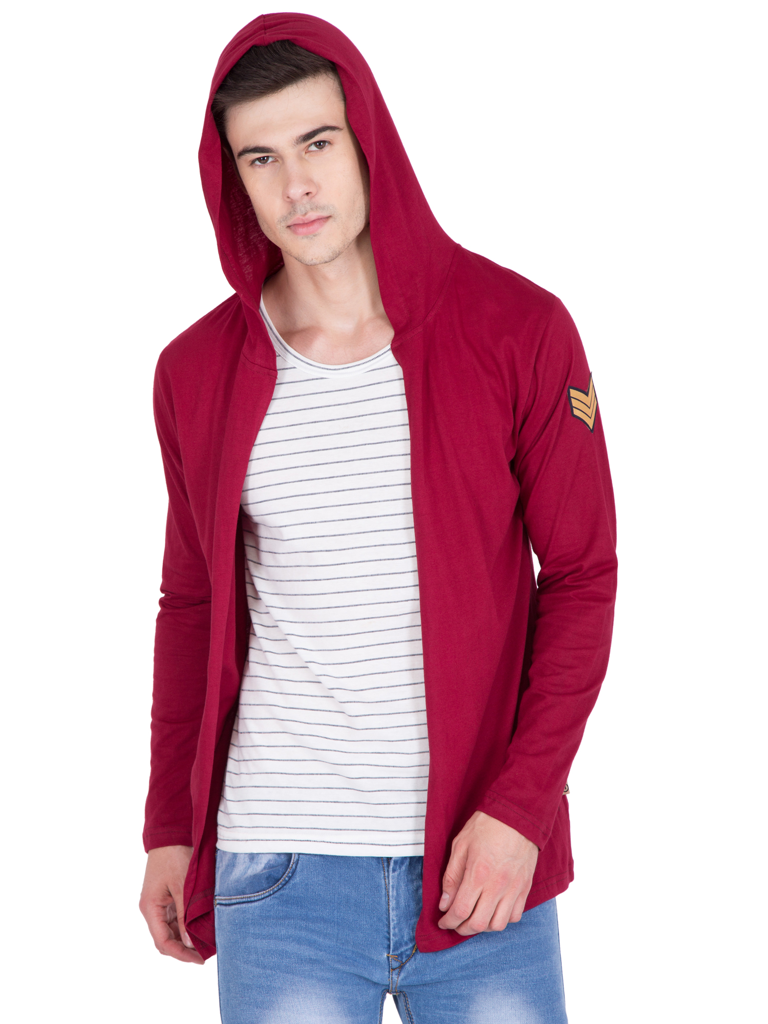 Buy PAUSE Maroon Solid Cotton Hooded Slim Fit Full Sleeve Men's Shrug ...