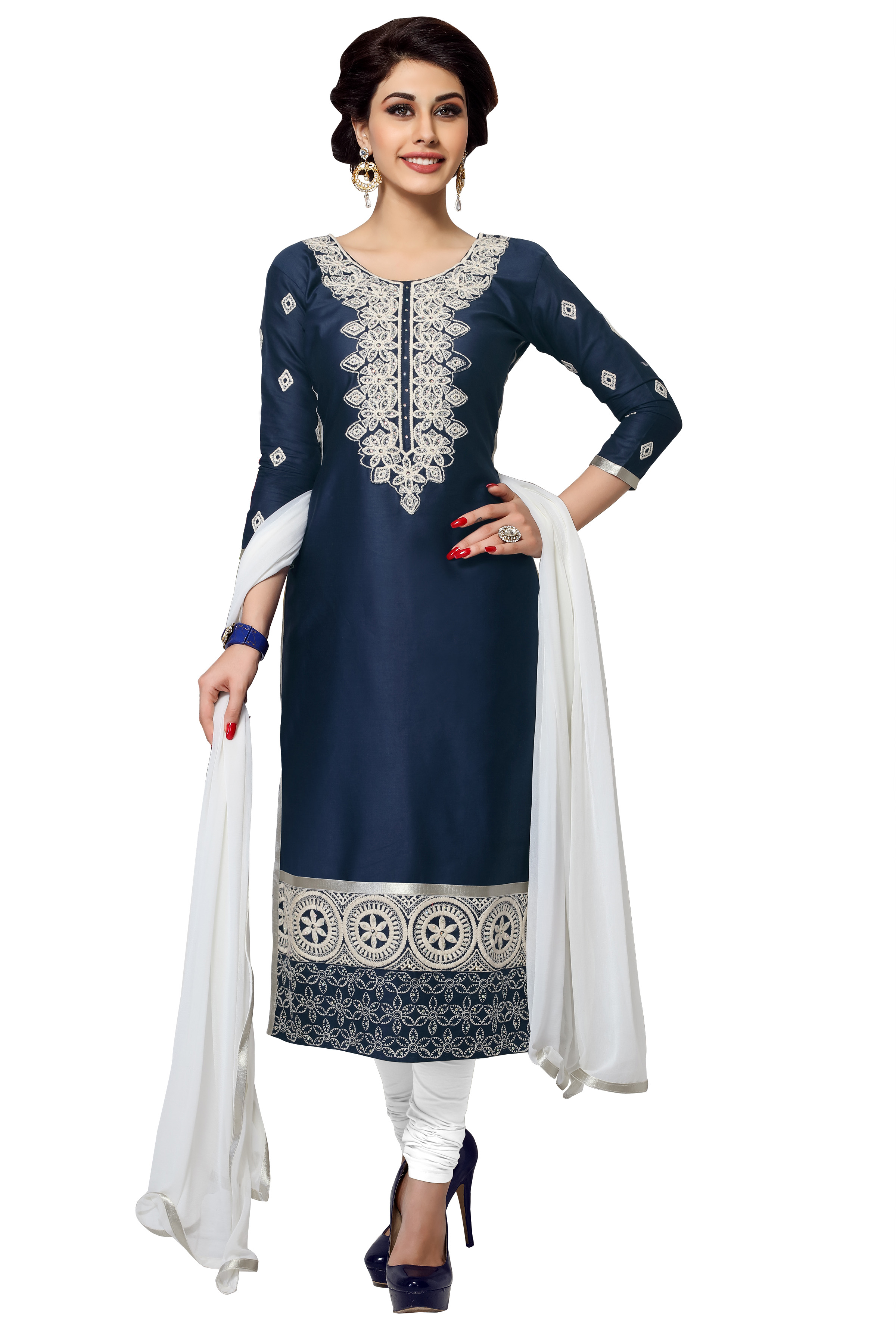 Buy DnVeens Women Pure Cotton Embroidered Unstiched Party Wear Suit ...