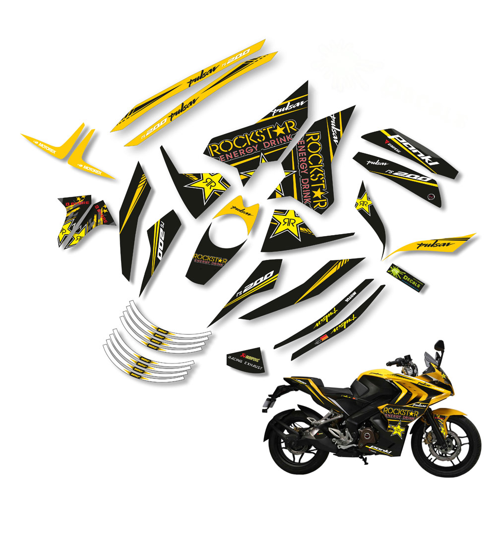 Buy CR Decals PULSAR RS 200 Custom Decals/Stickers ROCKSTAR Edition Kit ...