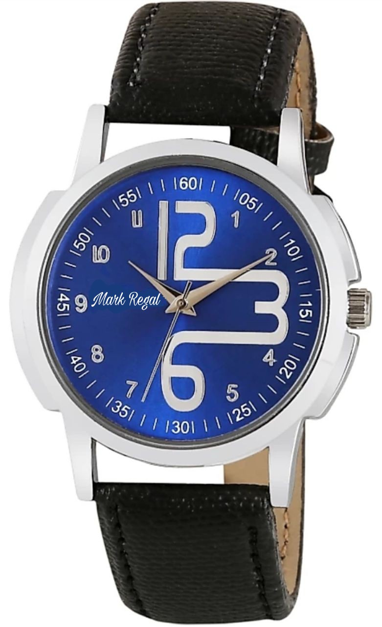 Buy Mark Regal Round Blue Dail Black Leather Strap Analog Watch For ...