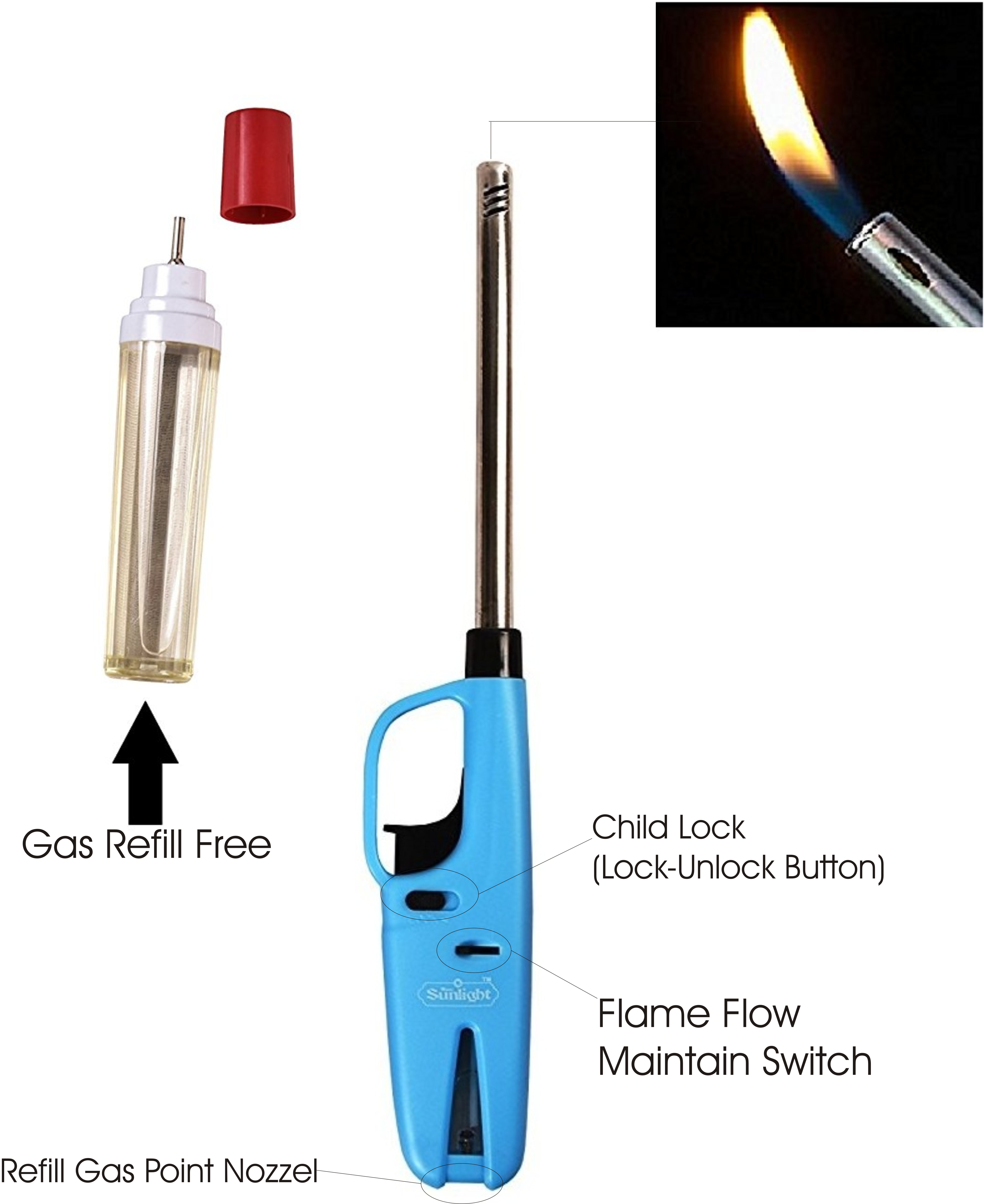 Buy Manoj Sunlight Adjustable Flame Gas lighter with Gas refill-High ...