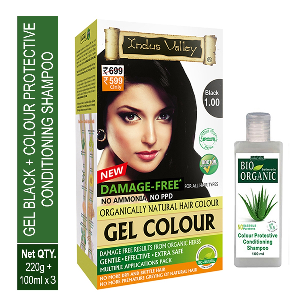 Buy Organic Black Hair Colour And 3 Colour Protective Shampoo For Shiny ...
