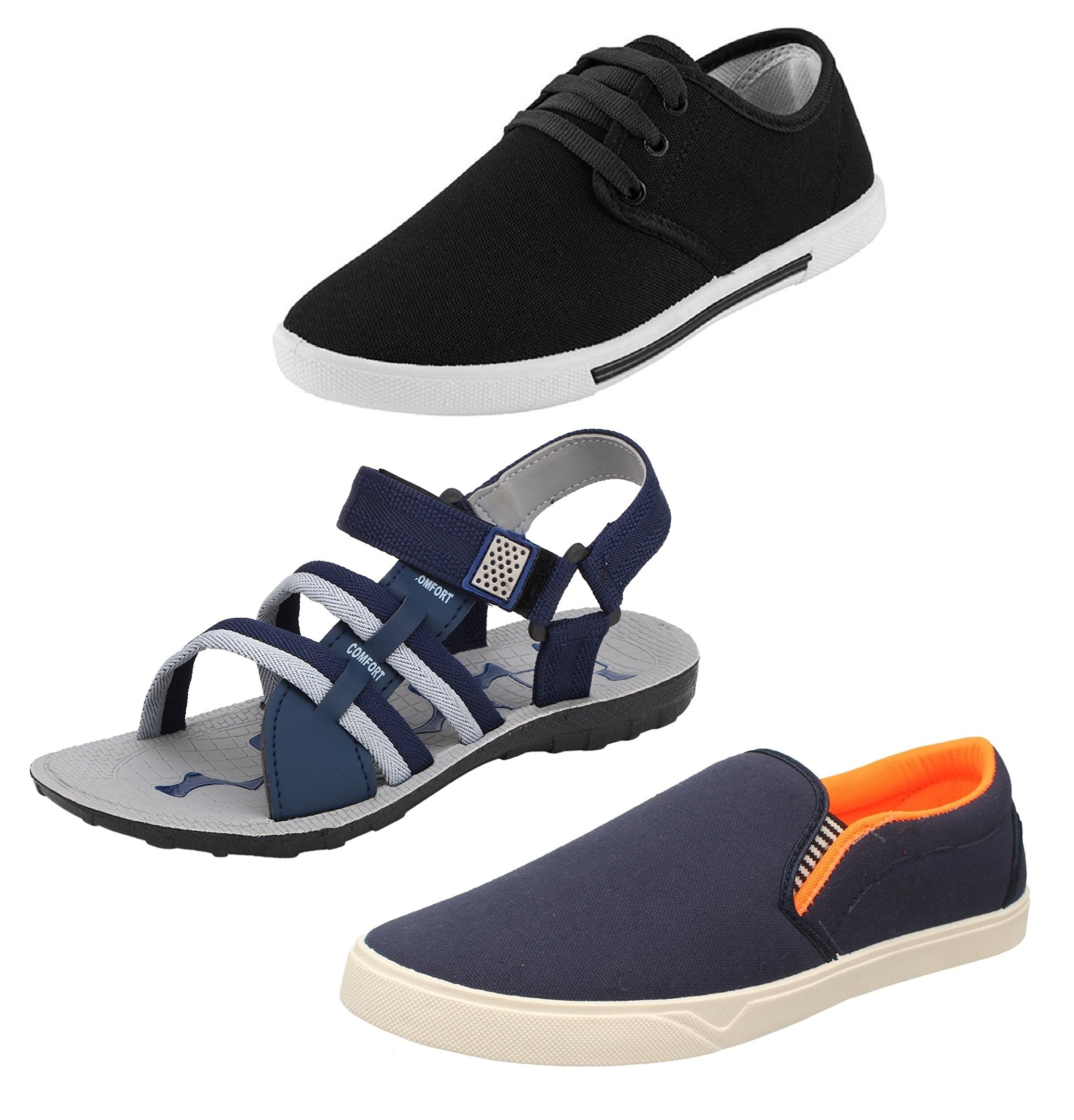 Buy Chevit Men's Trio Pack of 3 Casual, Sports and Sandal (Loafers ...