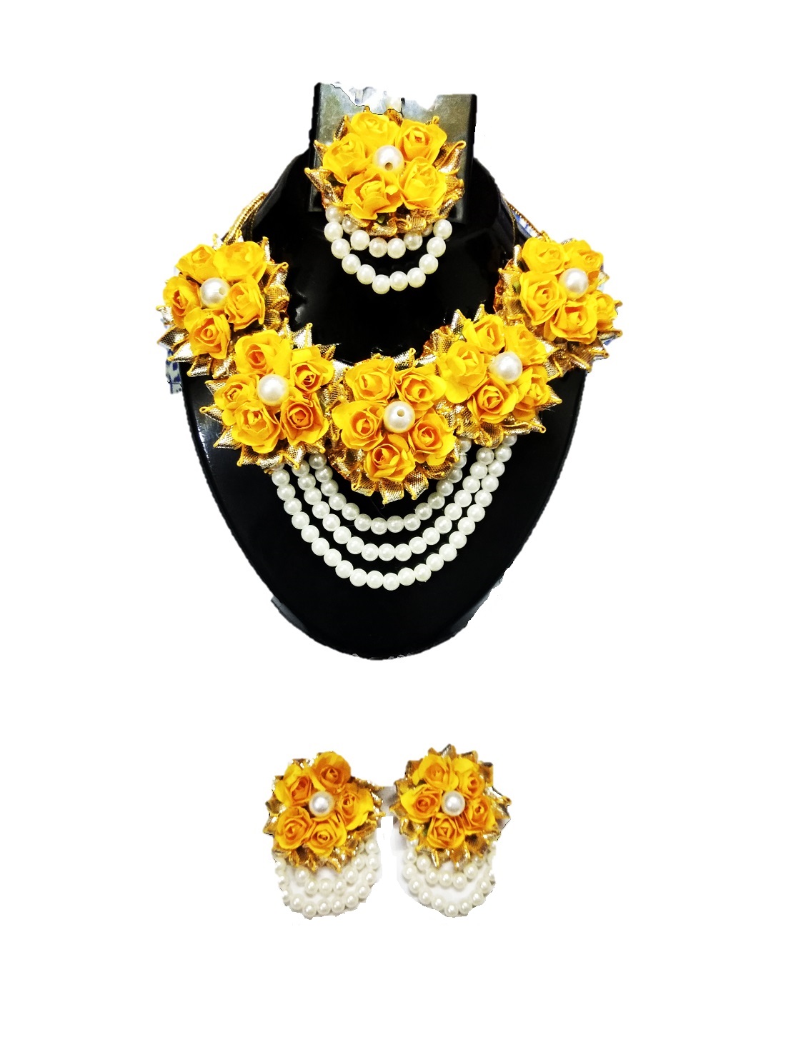 Buy Kk Kreation Yellow And White Paper Floral Jewel Set for haldi and ...