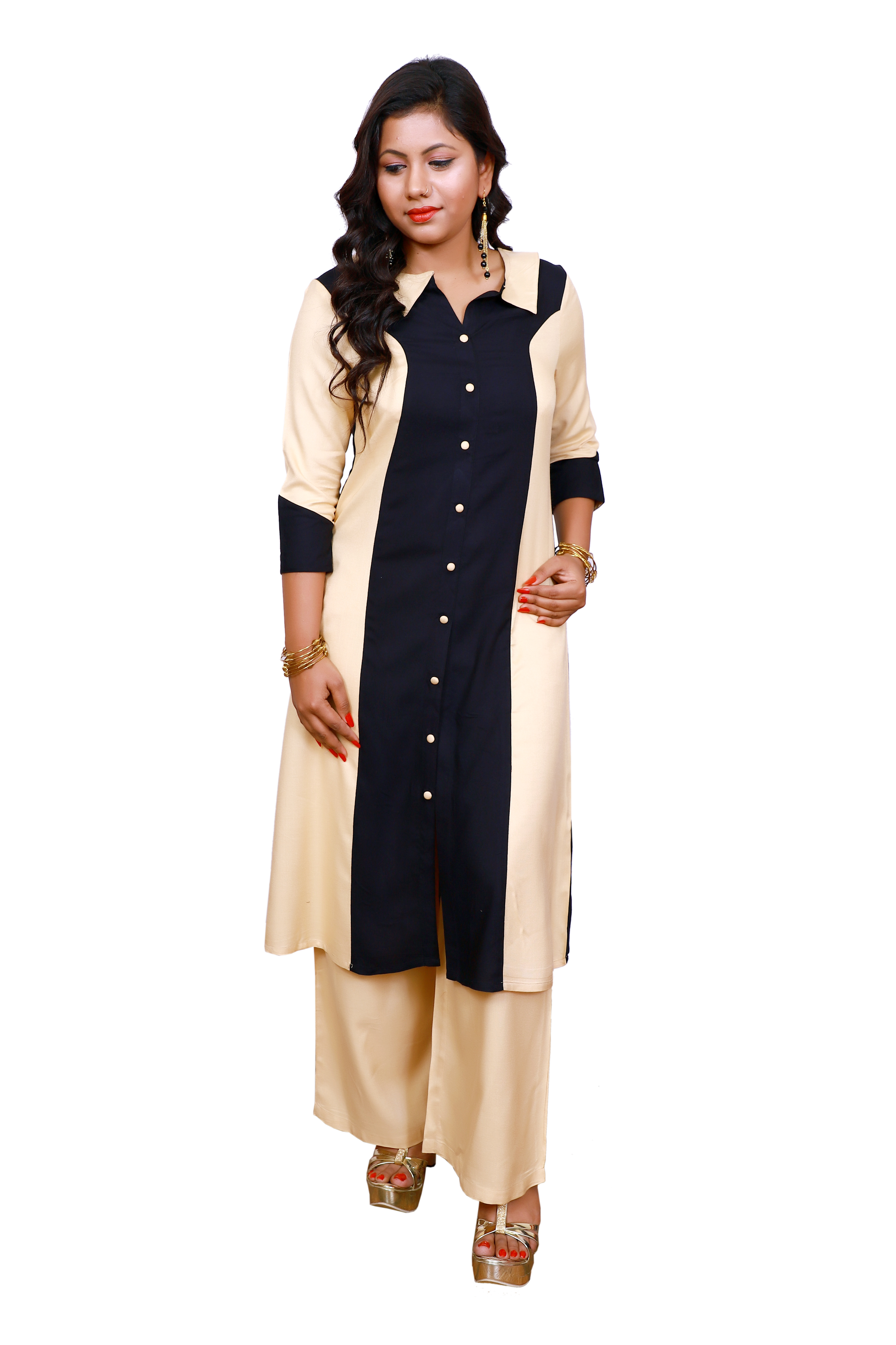 Buy Lili Women's Buttoned Up Split Plain Princess Cut Kurti (S, M, L ...