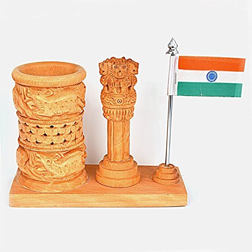 Buy Wooden Jali Pen Stand With Indian Flag And Ashok Stambha Online ...