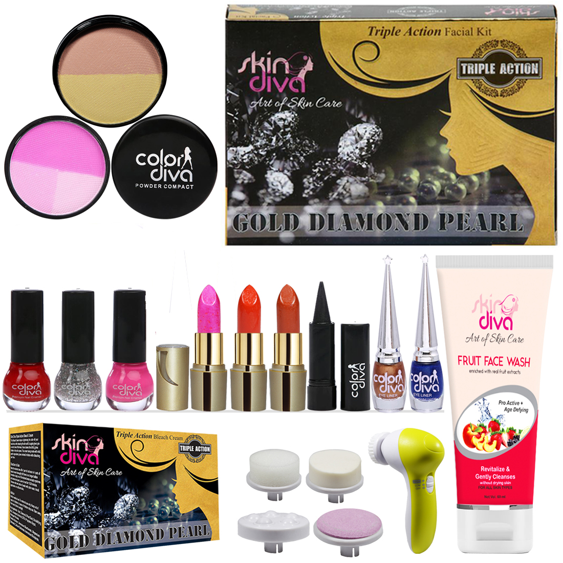 Buy Skin Beauty Care Combo Makeup Set With 5in1 Massager Set Of 14 ...