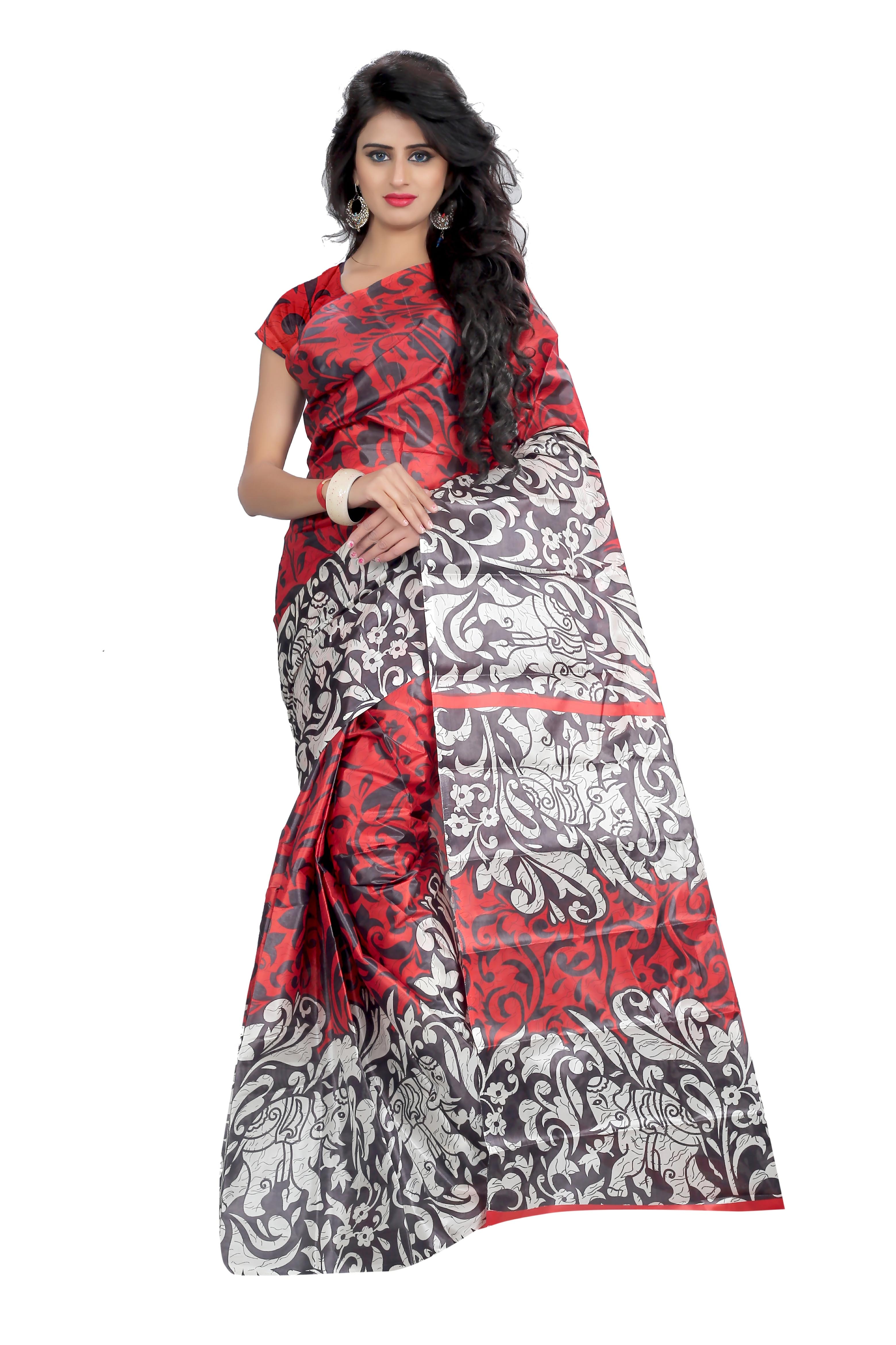 Buy SVB Saree Multicolor Art Silk Block Print Saree Without Blouse ...