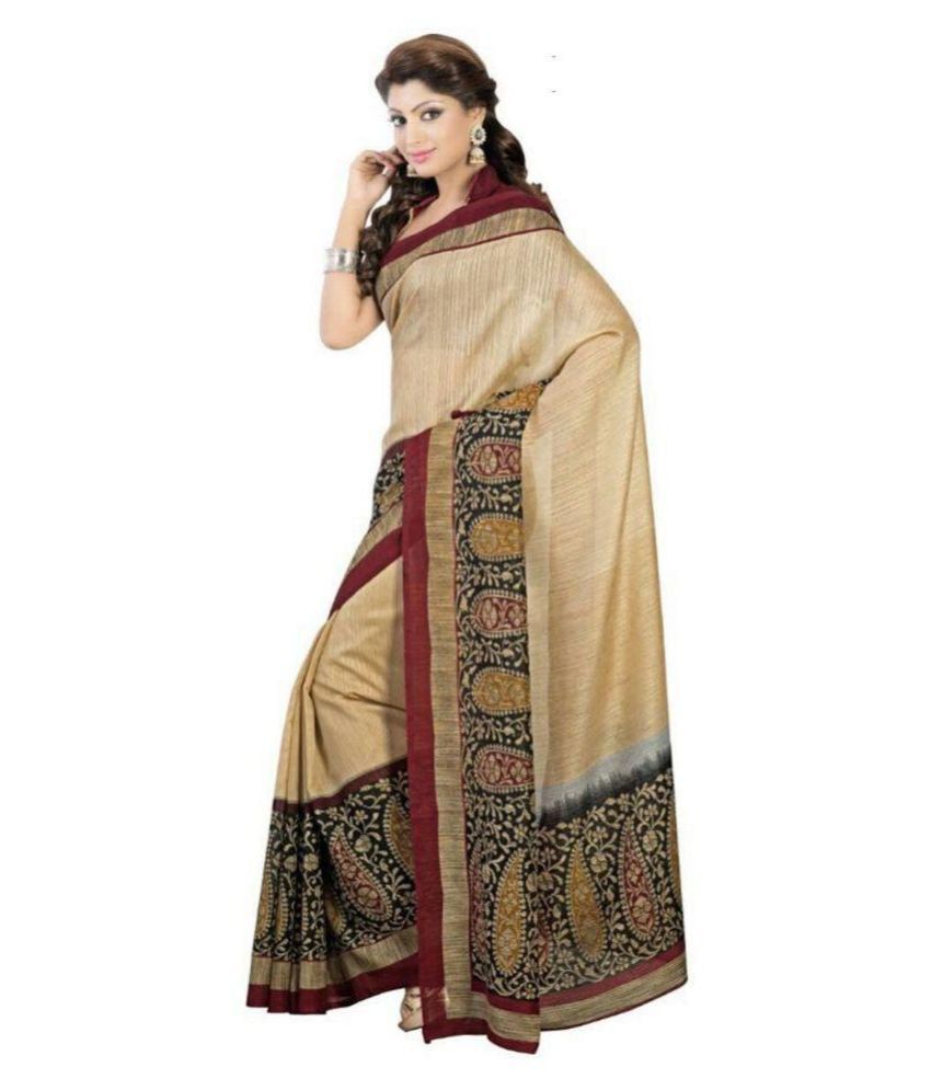 Buy SVB Saree Multicolor Bhagalpuri Silk Block Print Saree With Blouse ...