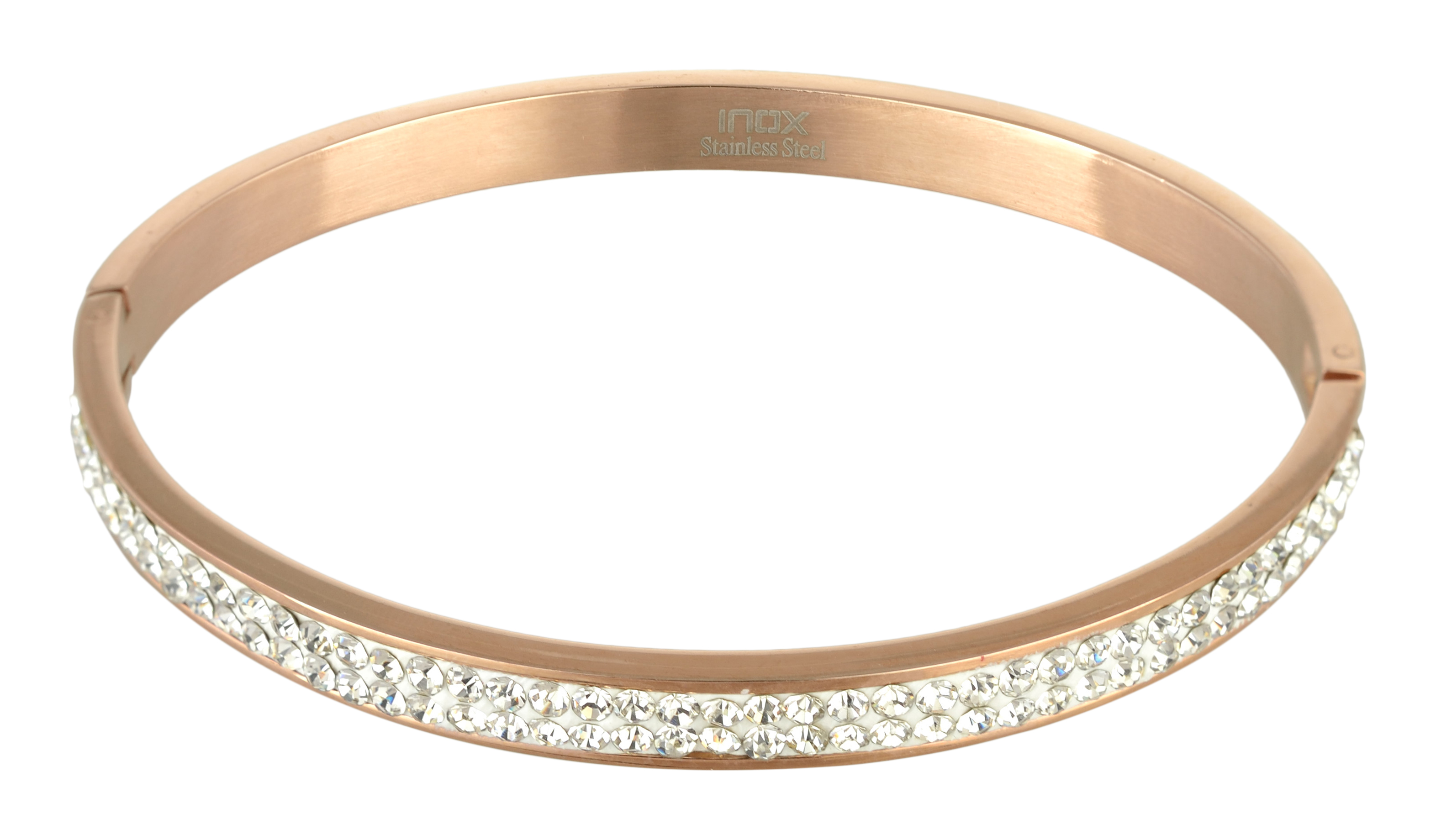 Buy Inox Jewelry Rose Gold Stainless Steel with Two Crystal Row Classic ...