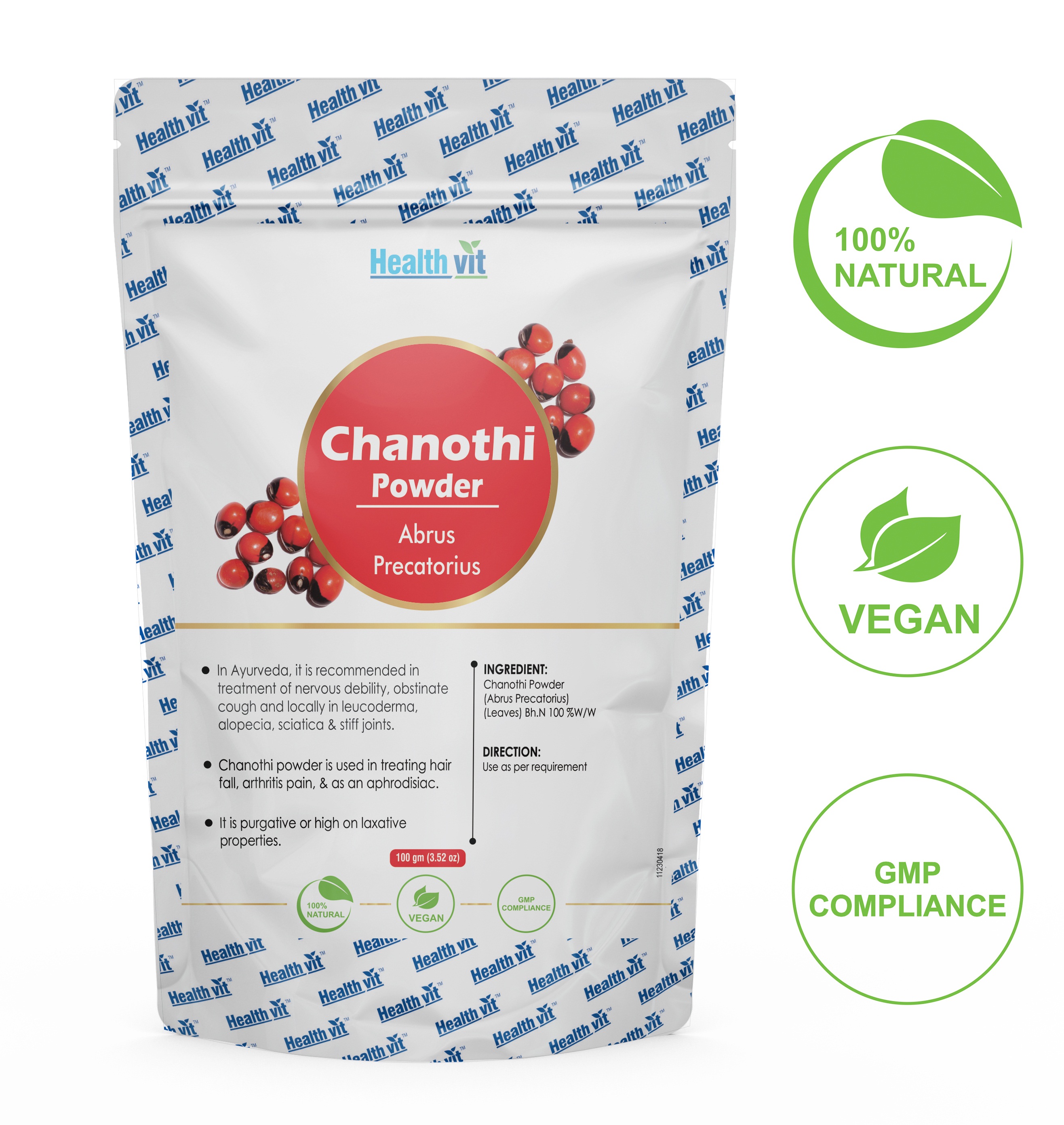Buy Healthvit Natural Chanothi (Abrus Precatorius) Powder 100g Online ...