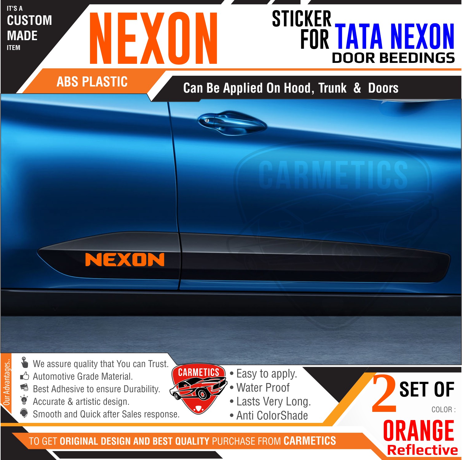 Buy Nexon Stickers For Tata Nexon Door Mouldings Orange Carmetics