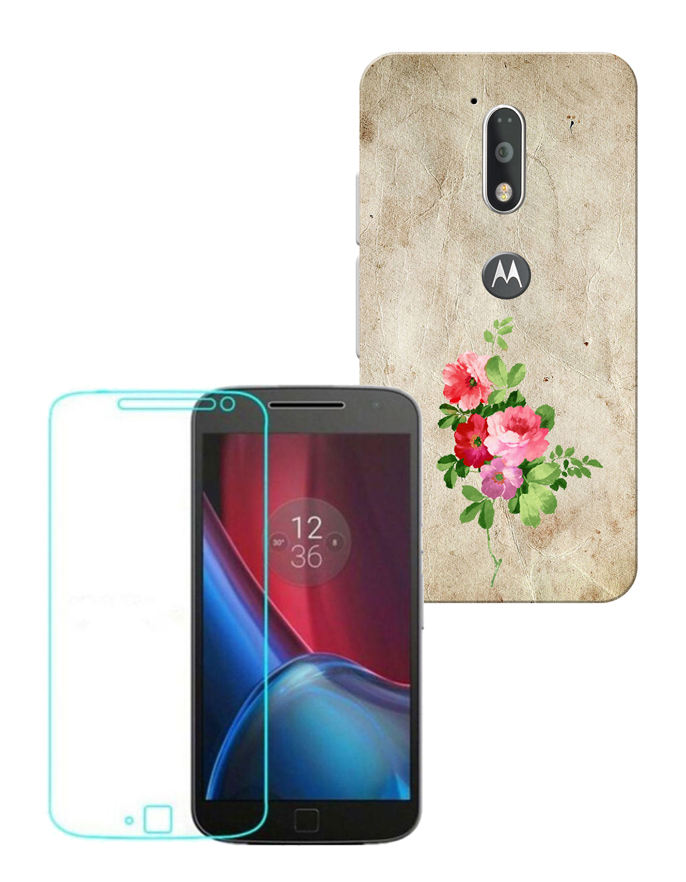 Buy Combo of Moto G4 Plus - Old Paper Colour Flower Case with Screen ...