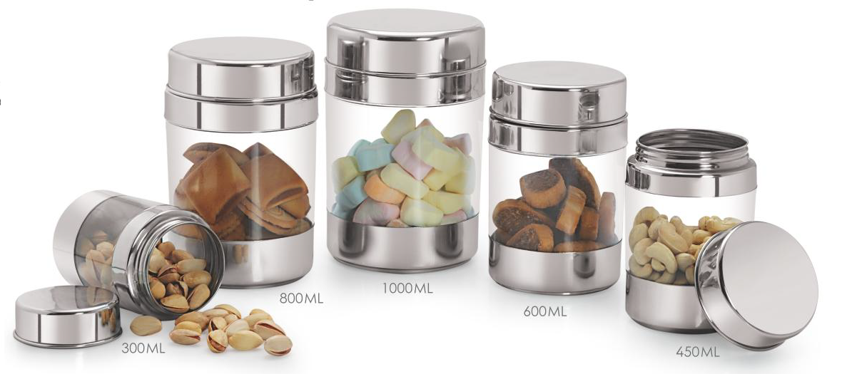 Buy Neelam Stainless Steel See Through Jar set of 5pcs (300,450,600,800 ...