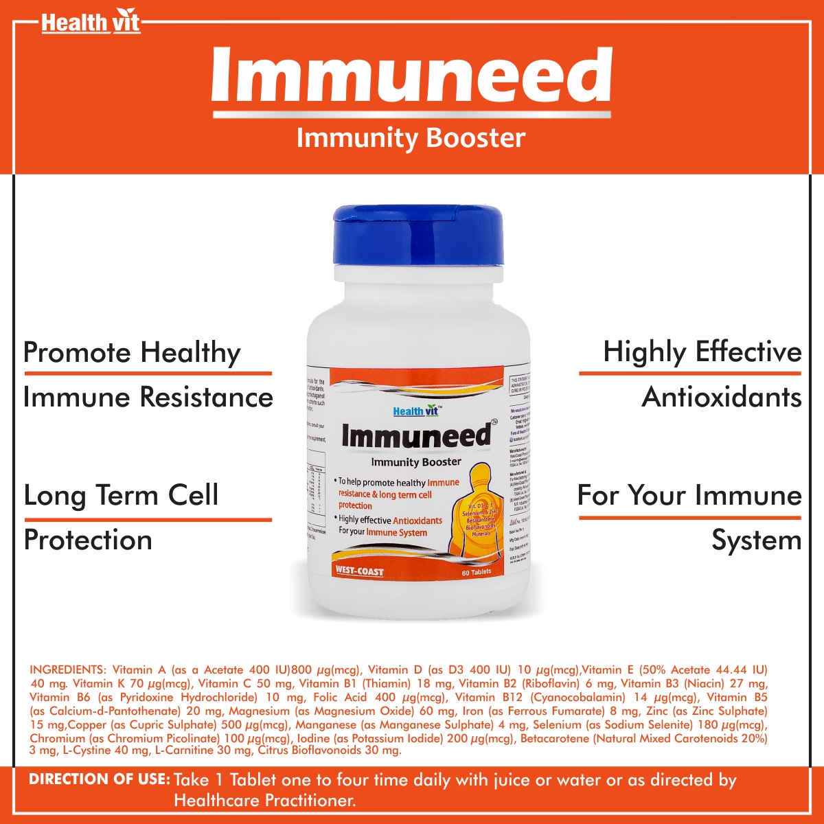 Buy Healthvit Immuneed Immunity Booster 60 Tablets ( Vit. D3,C,E ...