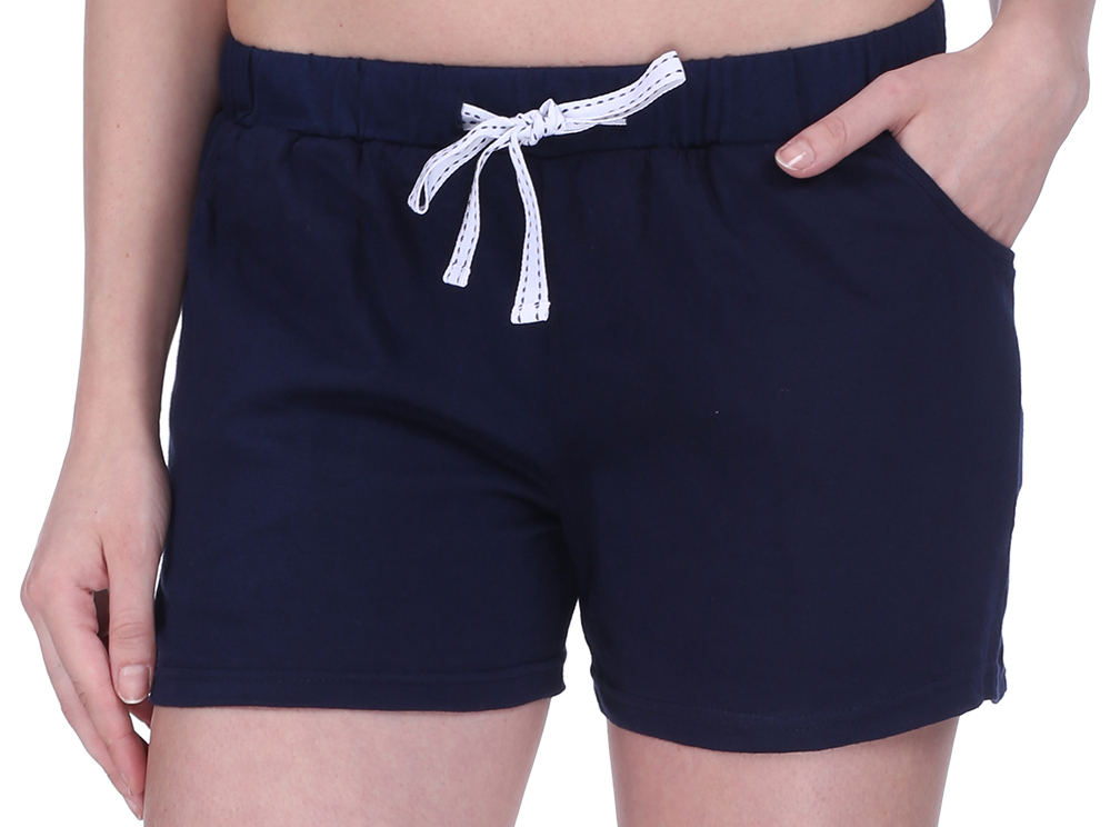 Buy Women Cotton Night Shorts in available Navy Blue Color Plain Casual ...