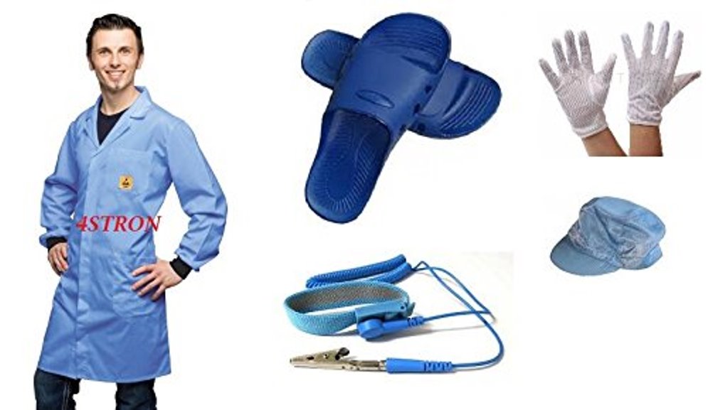 Buy Global Antistatic (ESD) Safe Combo of Apron, Slipper, Cap, Dotted Gloves & Wrist Strap ...