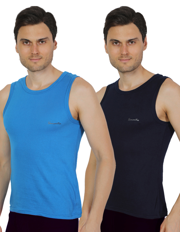 Buy Pack of 2 - Mens Royal Blue & Navy Blue Color Gym Vest - 100% ...