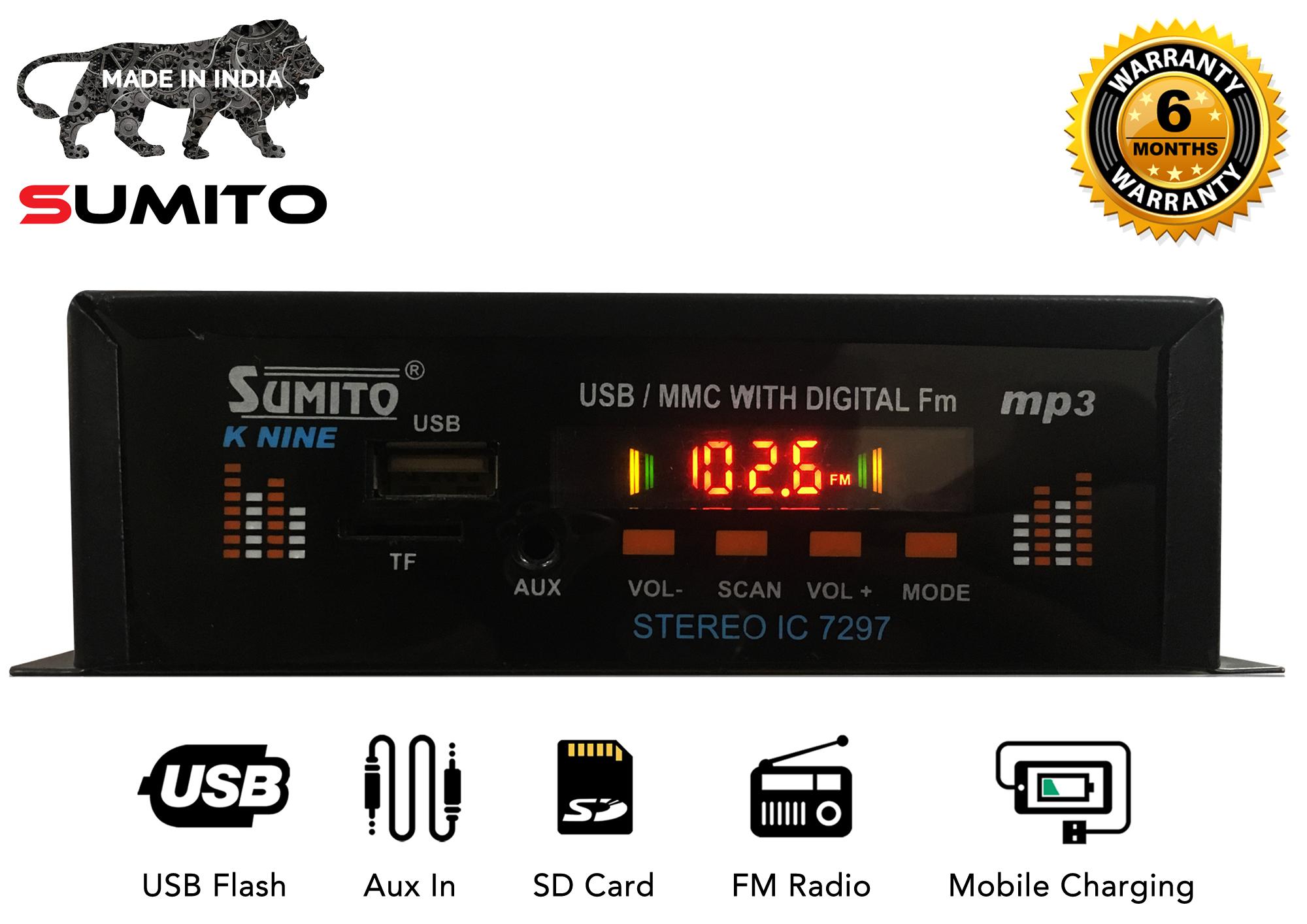 Buy Sumito Fixed Panel Single Din Mp3 USB/FM/AUX/MMC Car Stereo With ...