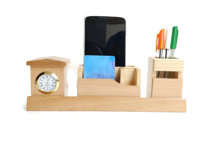 Buy Shivom Crafts Wooden Desk Organizer, Pen Stand, Mobile Holder, Card ...