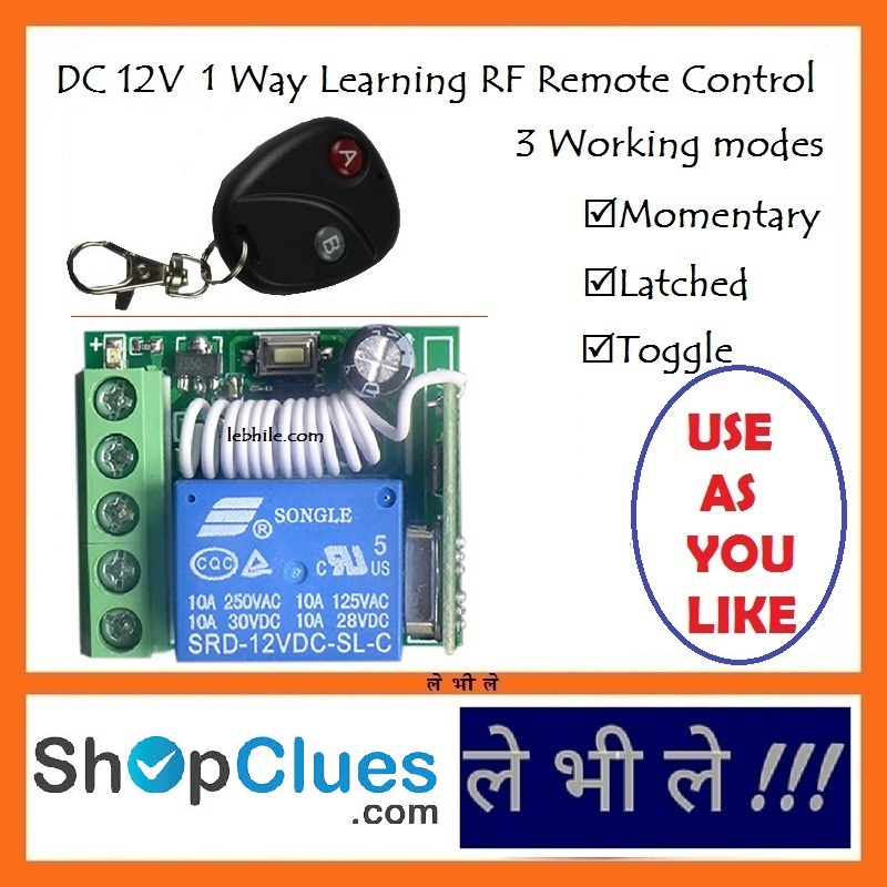 Buy E103 Programmable Multiuse DC 12V Volt 1 Way Channels RF Learning ...