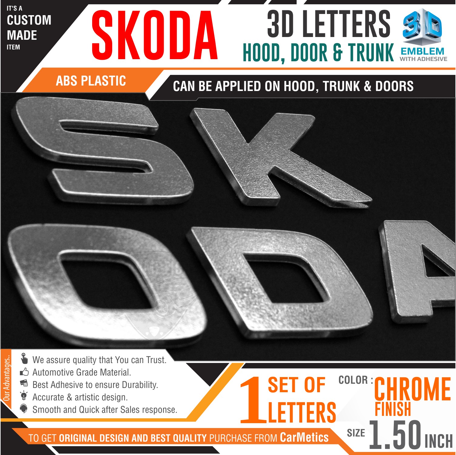 Buy CarMetics Skoda 3d Letters for Skoda KODIAQ Chrome Finish - Skoda ...