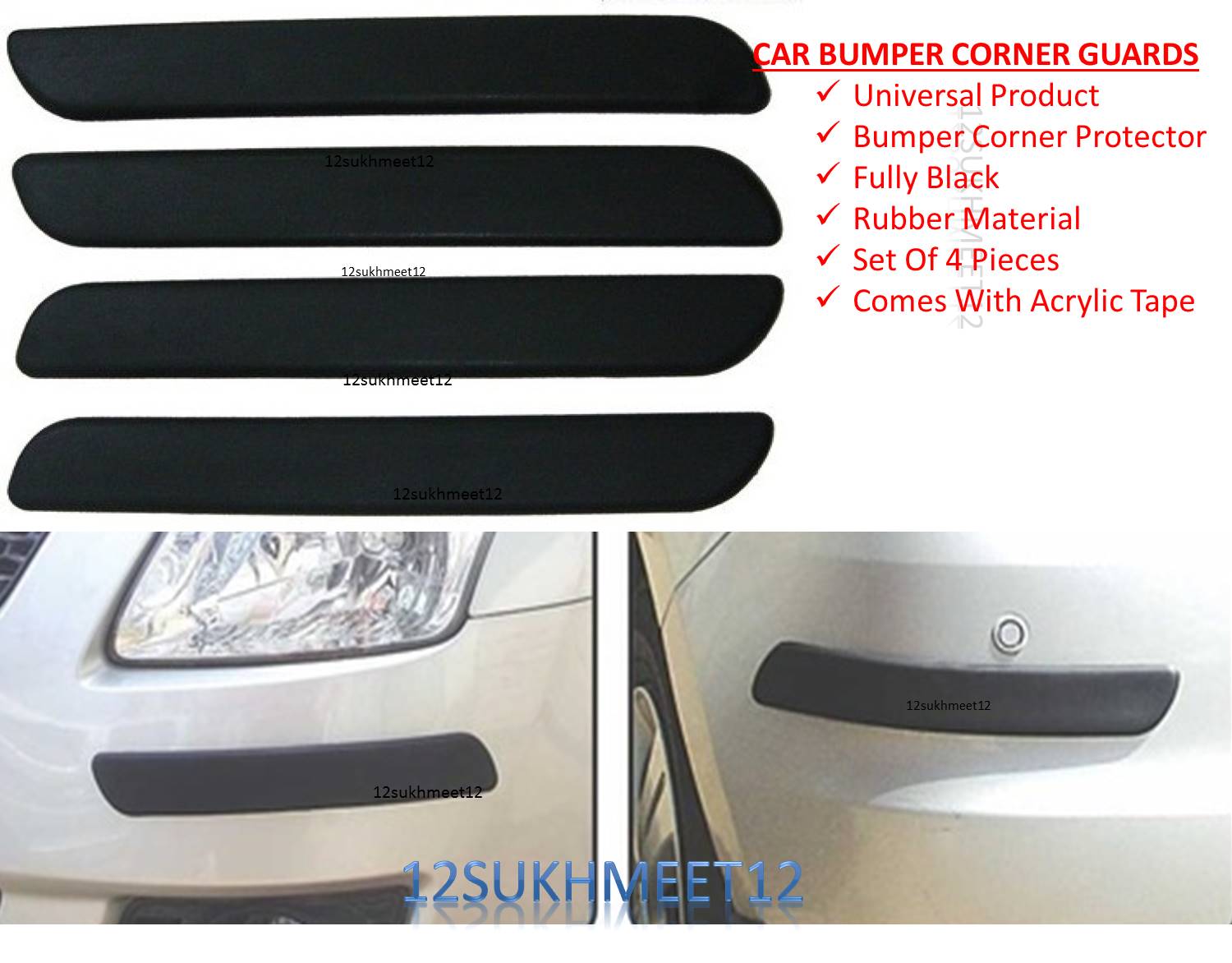 Buy Car Black Bumper Corner Protectors Guard Molding - Tata Tiago ...