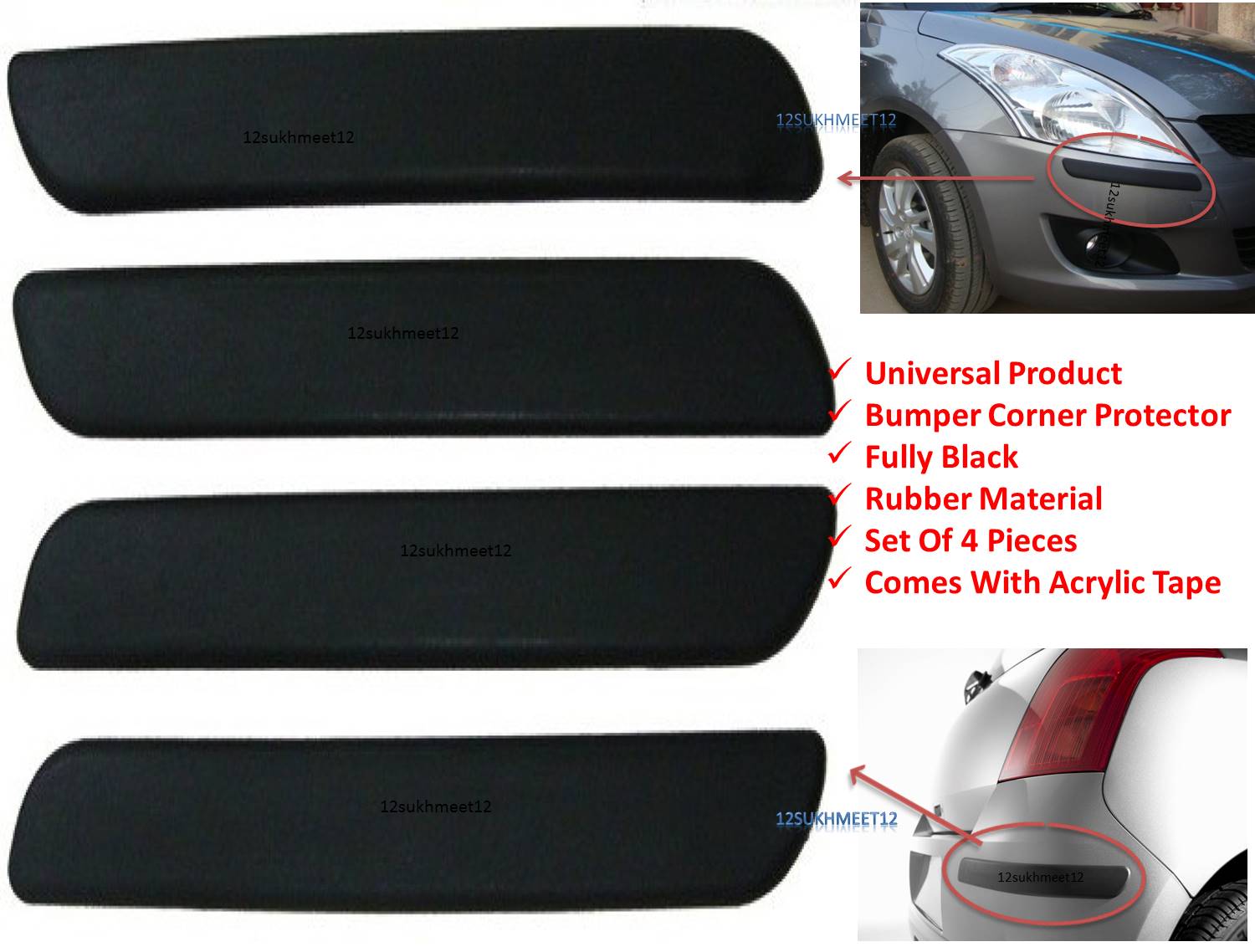 Buy Car Black Bumper Corner Protectors Guard Molding - Tata Tigor ...
