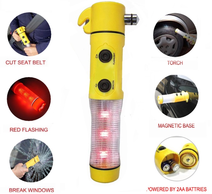 5 in 1 Auto Emergency Tool Flashlight Kit for Cars (Yellow)