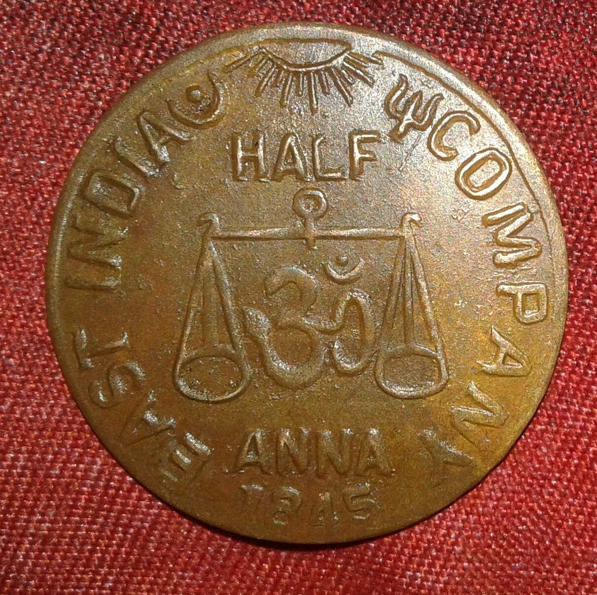 Buy HALF 1/2 ANNA 1845 EAST INDIA COMPANY OM TARAJU COPPER RARE COIN ...