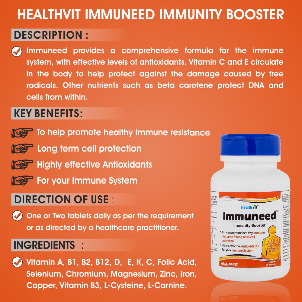 Buy Healthvit Immuneed Immunity Booster 60 Tablets ( Vit. D3,C,E ...