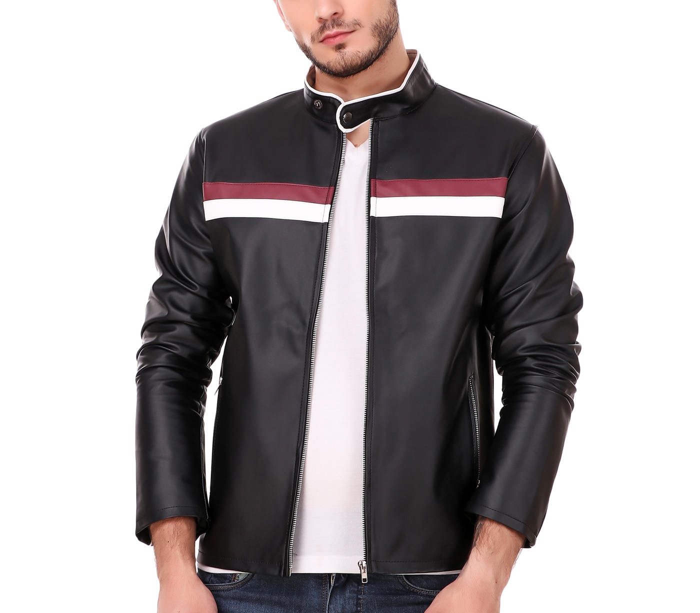 Buy Leather Retail Black Color Sporty Design Faux Leather Jacket For ...