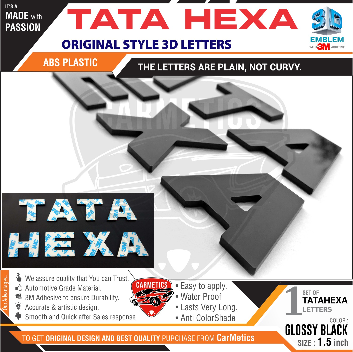 Buy Carmetics Tata Hexa 3d Letters Glossy Black For Tata Hexa