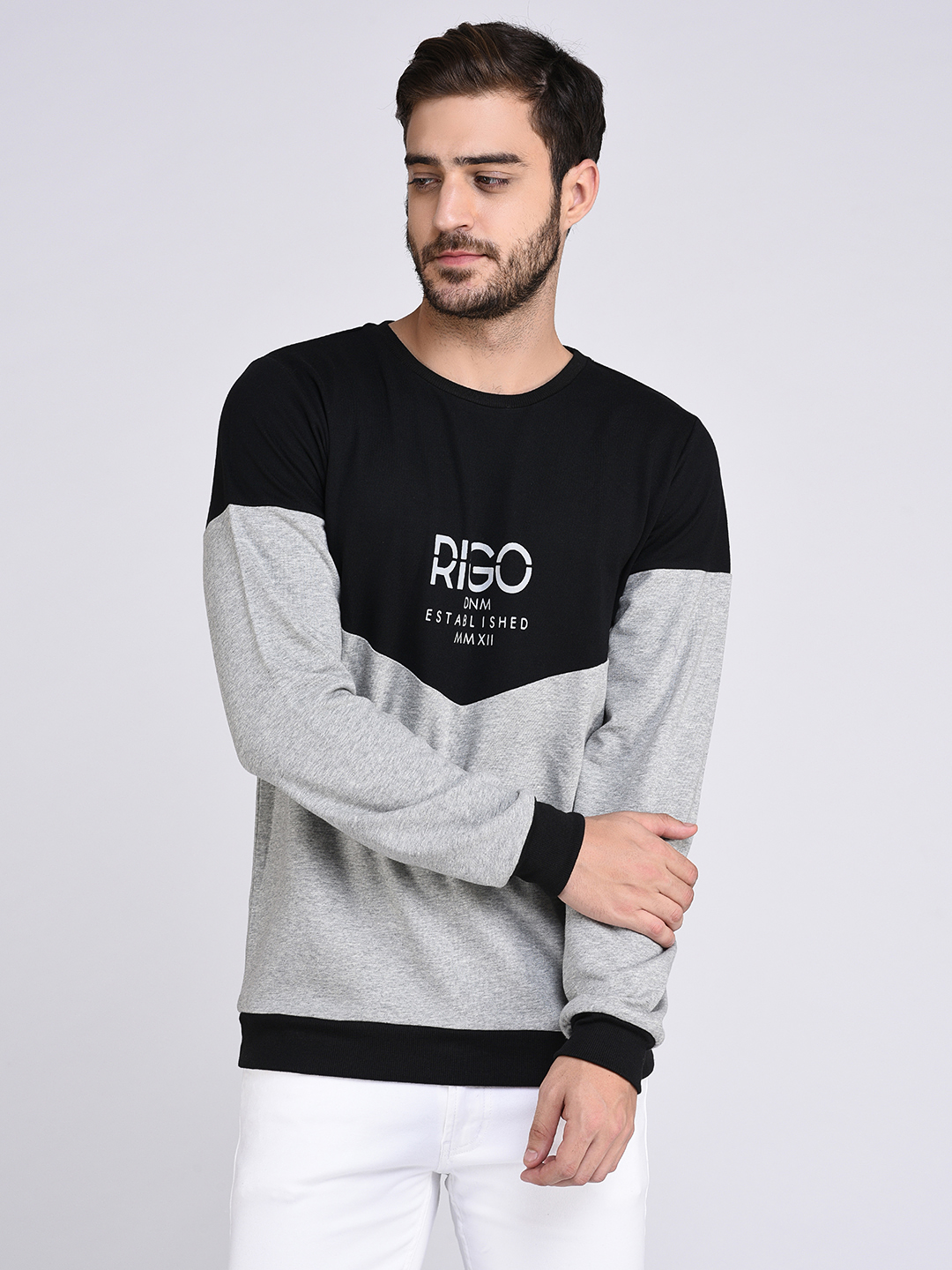 Buy Rigo Grey Black Terry RIGO Printed Sweatshirt-Full Online @ ₹1399 ...