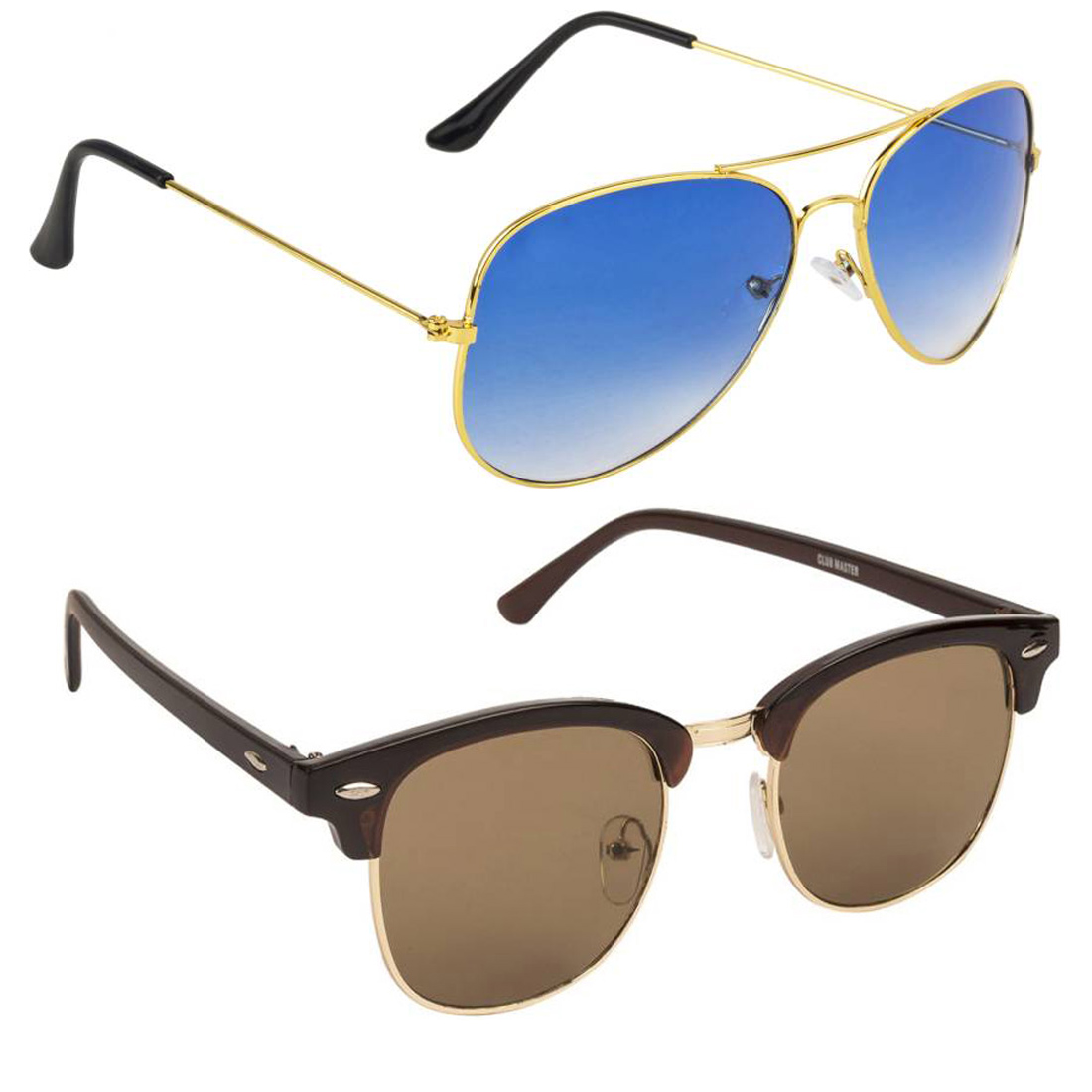 Buy Fast Fox Gold Frame Blue Aviator and Club-Master Sunglass Combo ...