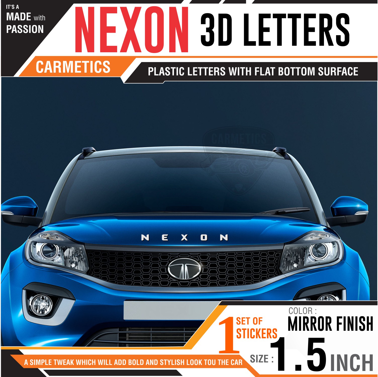 Buy Carmetics Nexon 3d Letters for Tata nexon accessories 3d stickers ...