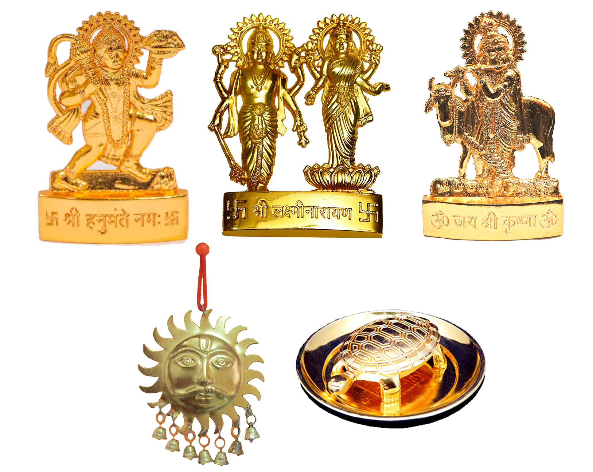 Buy Gold Plated Gold Idols of Hanuman Vishnu Laxmi Cow Krishna with ...