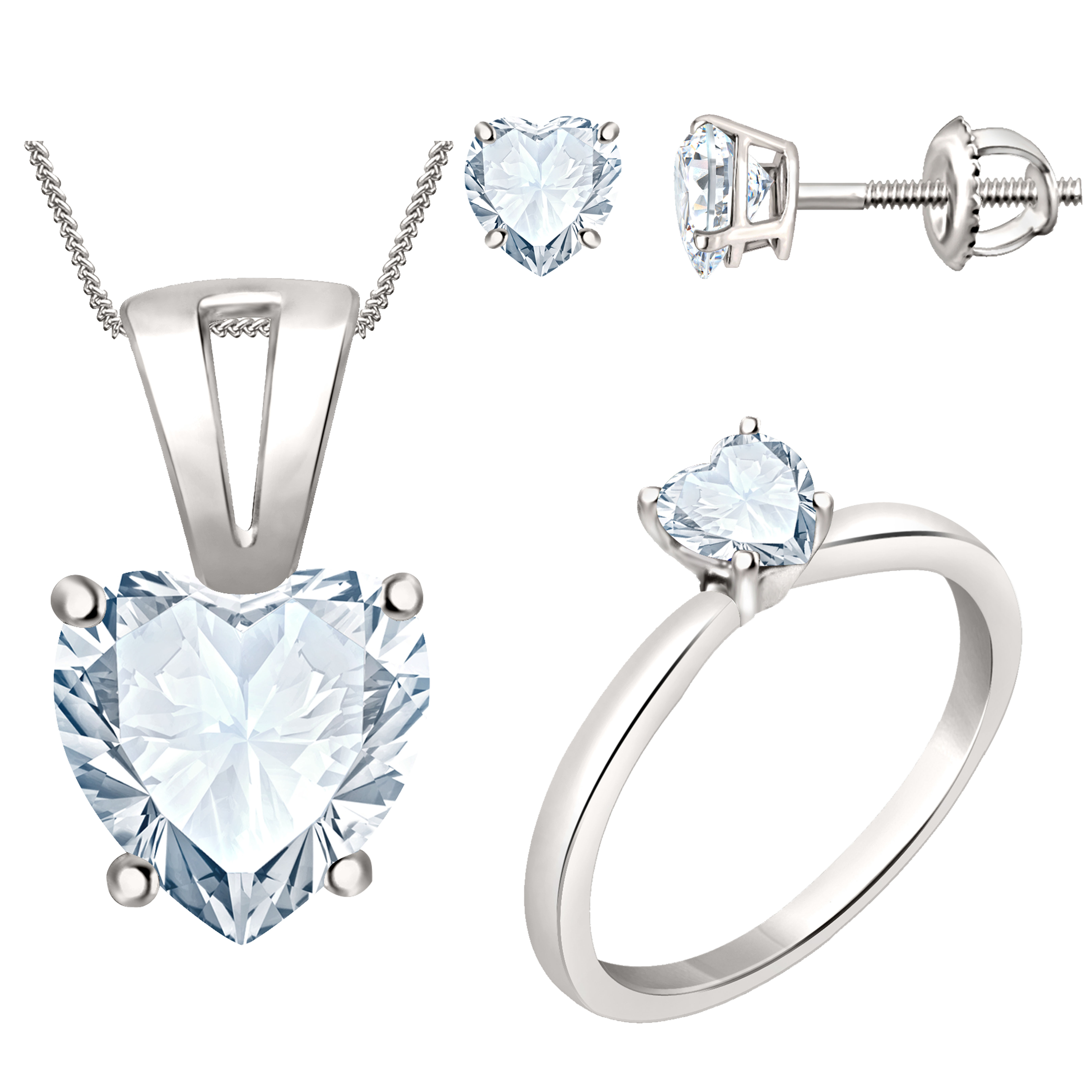 Buy Silver Dew Jewels White 925 Sterling Silver Solitaire Heart ...
