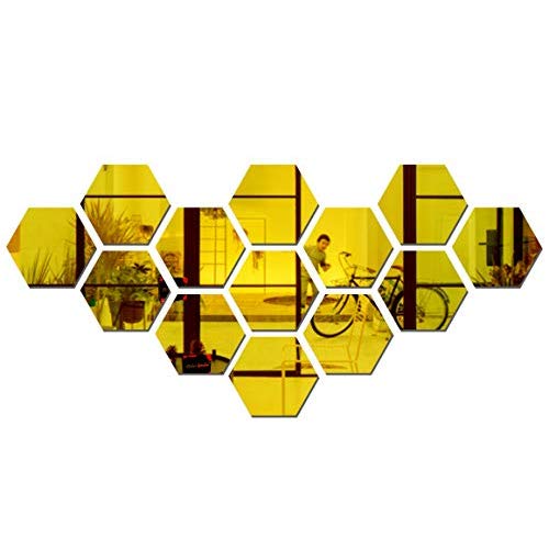Buy Bikri Kendra Hexagon Walldecor 13 Golden Mirror Decoration