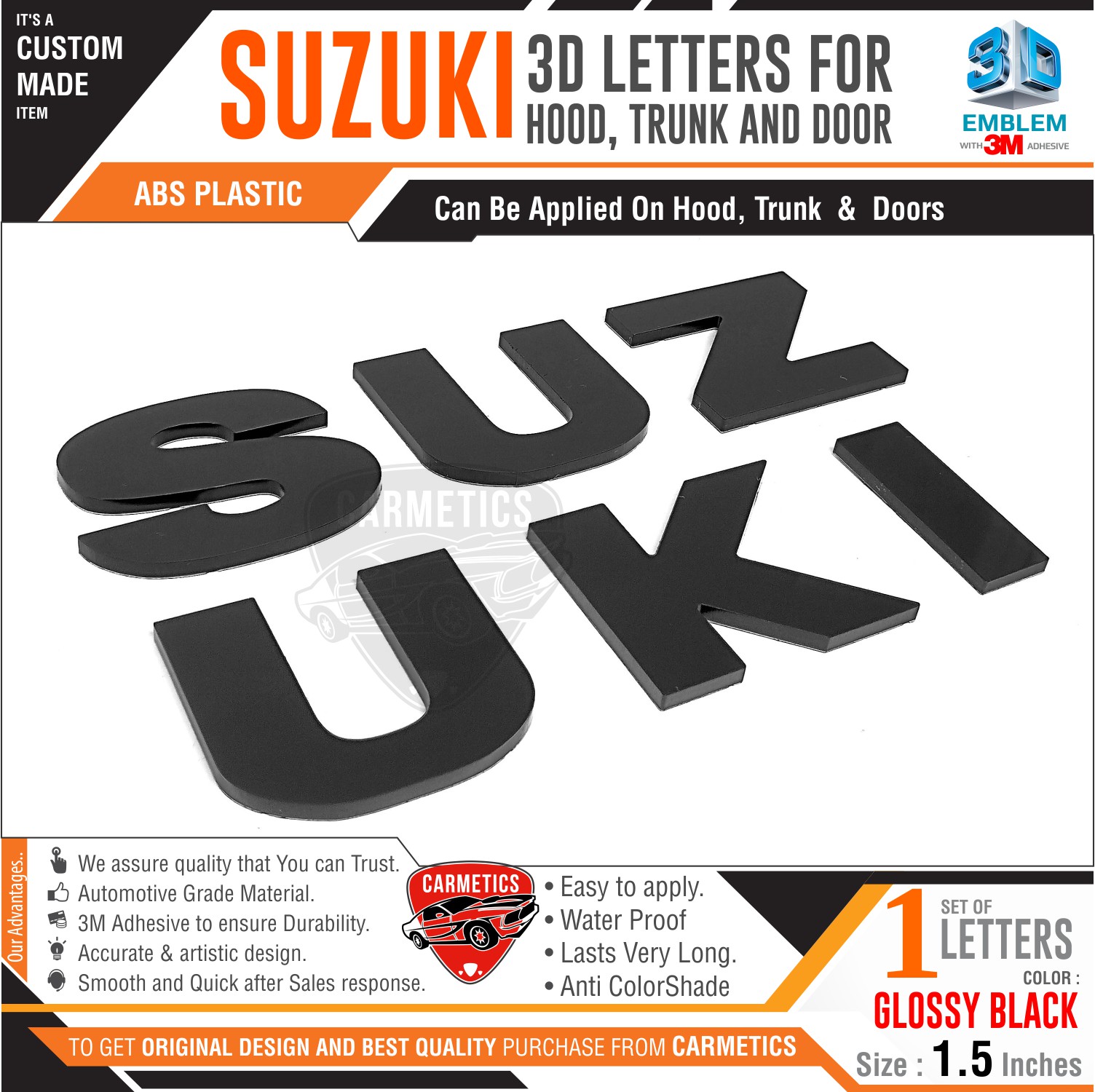 Buy Carmetics Suzuki 3d Letters For Maruti Suzuki Dzire Glossy Black 3d
