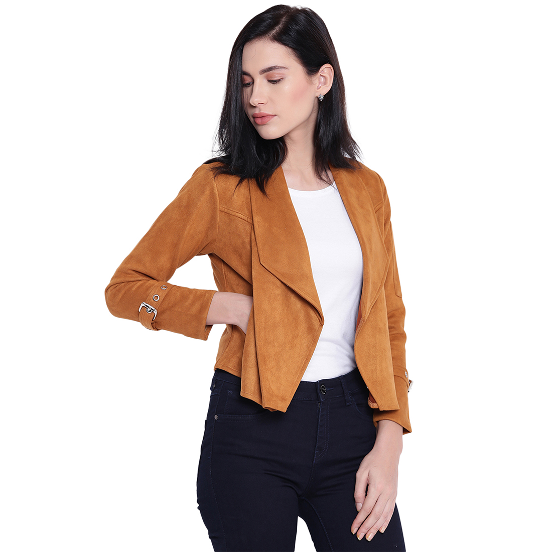 Buy Texco Woman Rust Waterfall Suede Jacket Online @ ₹1699 from ShopClues