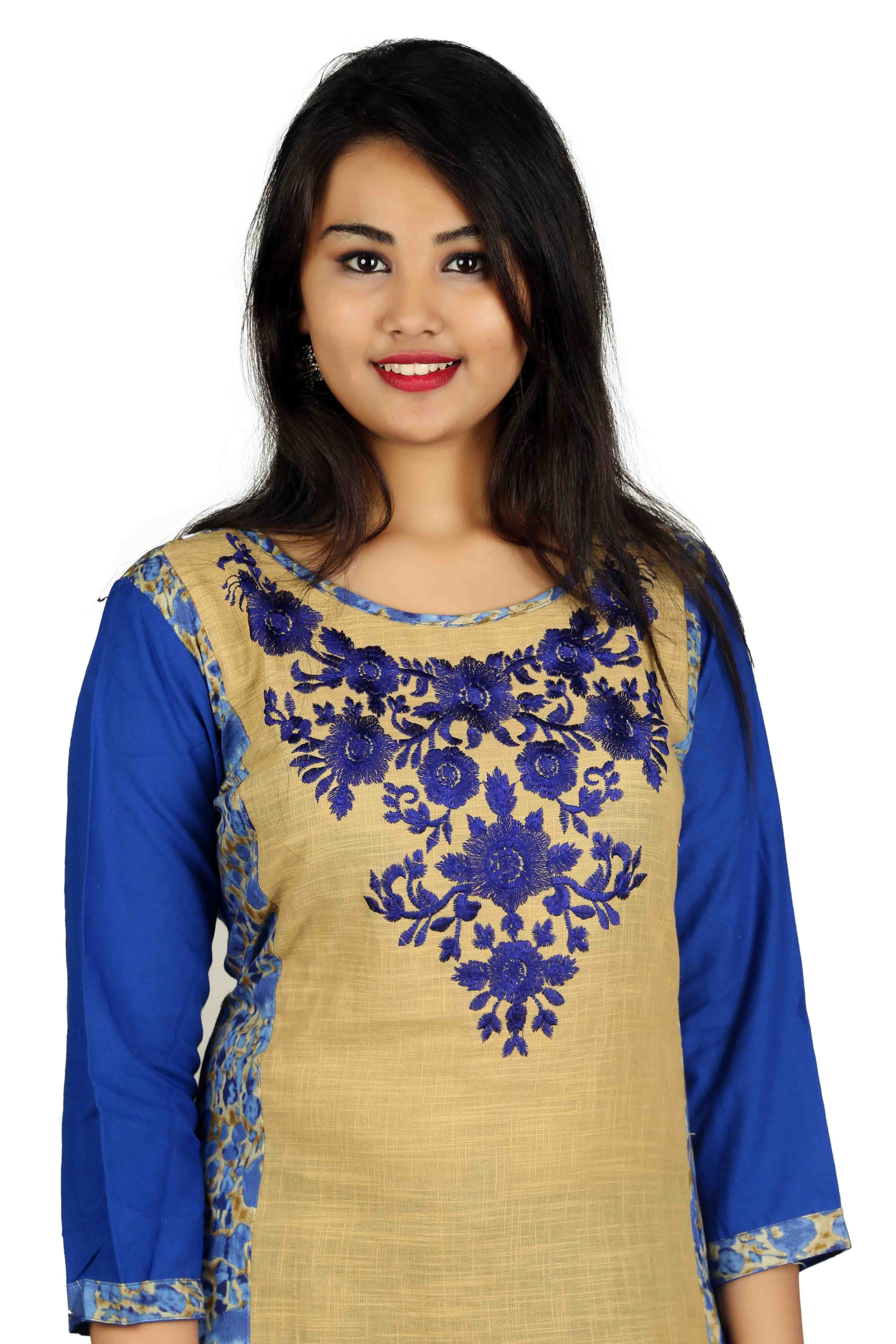 Buy Cotton Embroidered Royal Blue Kurti (Large), Womens Kurti by Chooji ...