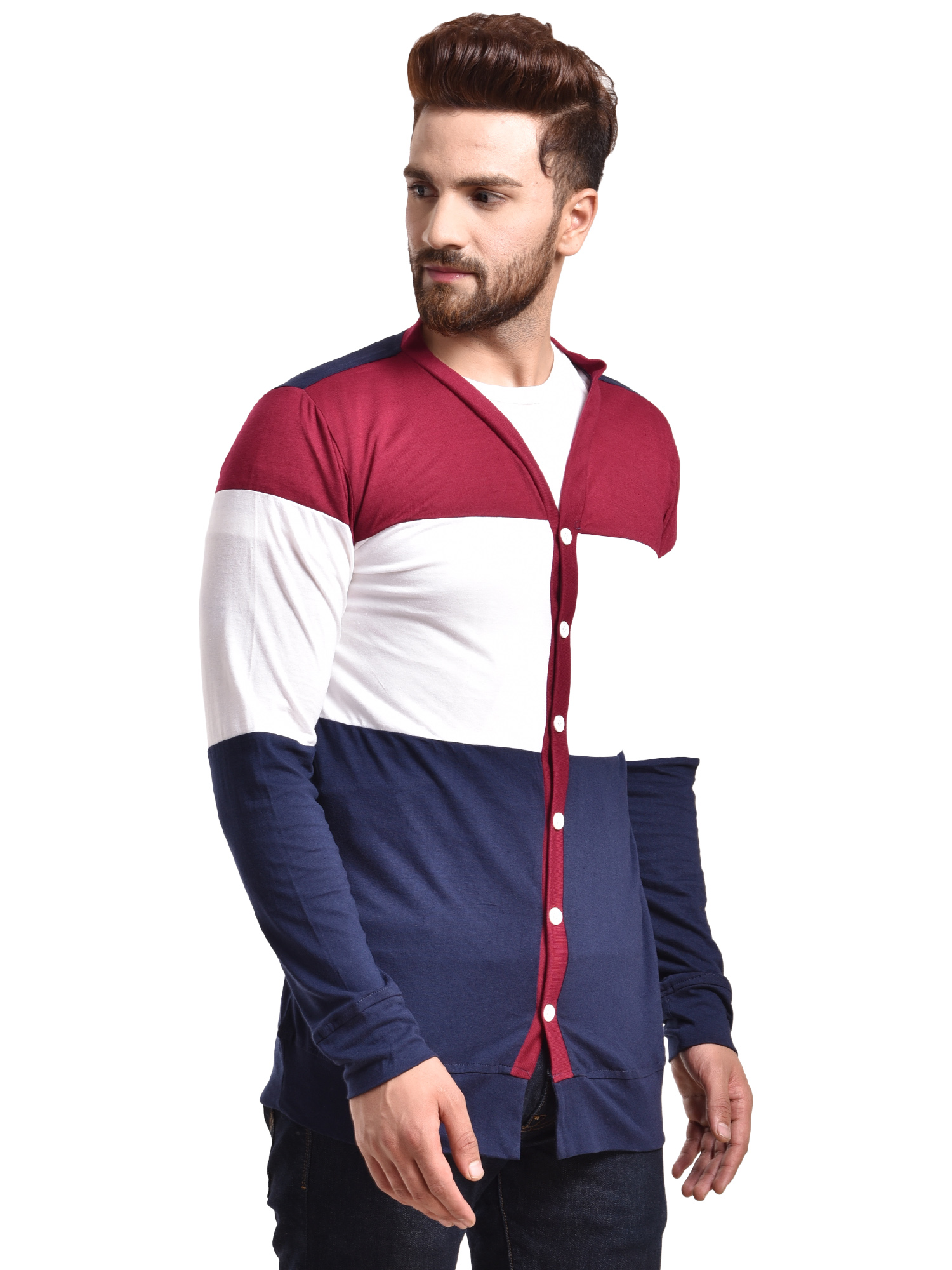 Buy PAUSE Multi Solid Cotton Round Neck Slim Fit Full Sleeve Men's ...